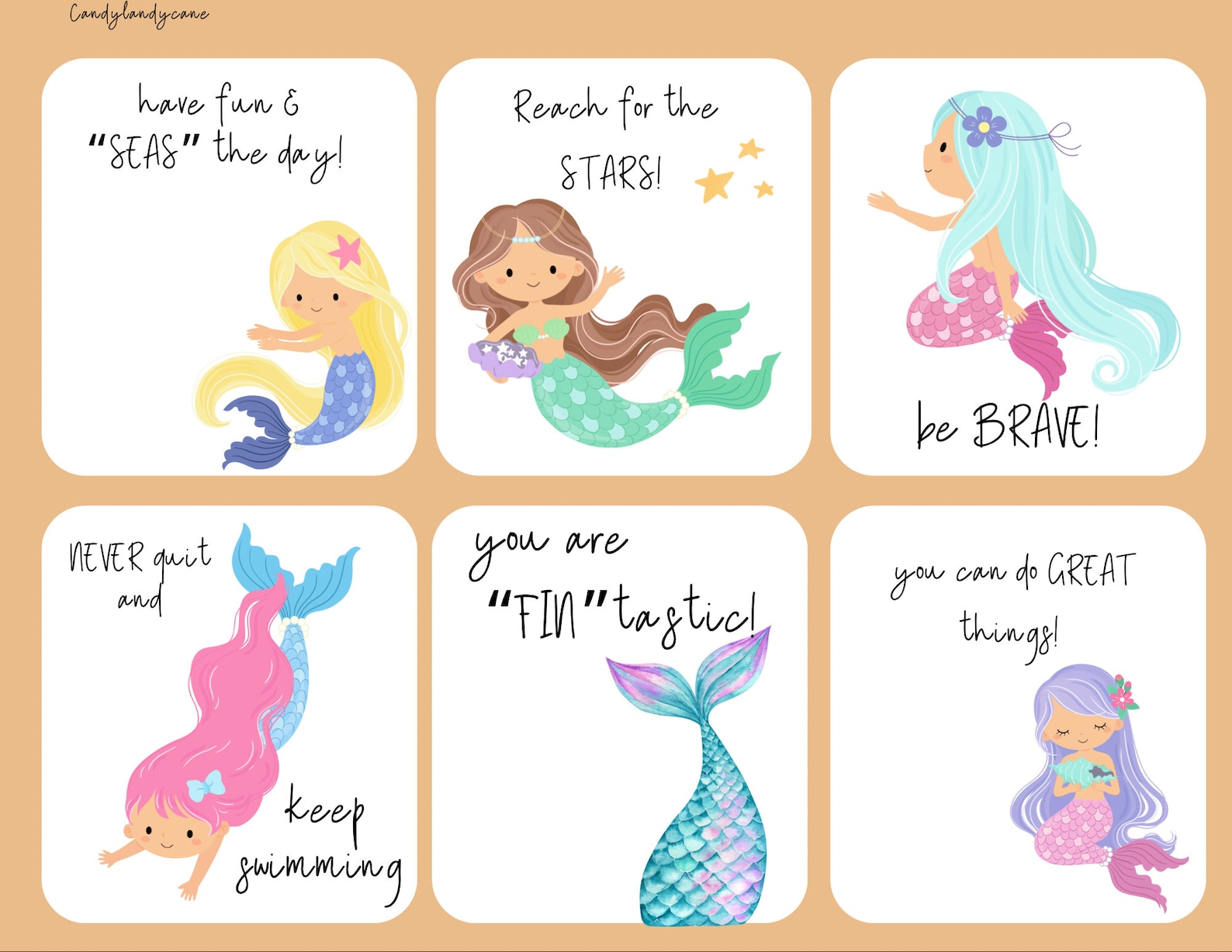 6 MERMAID LUNCH NOTES Printable - Etsy