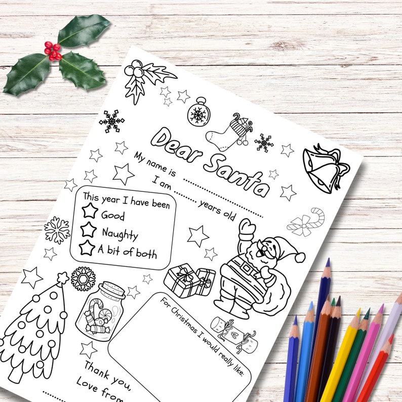 Letter to Santa Coloring Page With Bonus Coloring Sheets - Etsy
