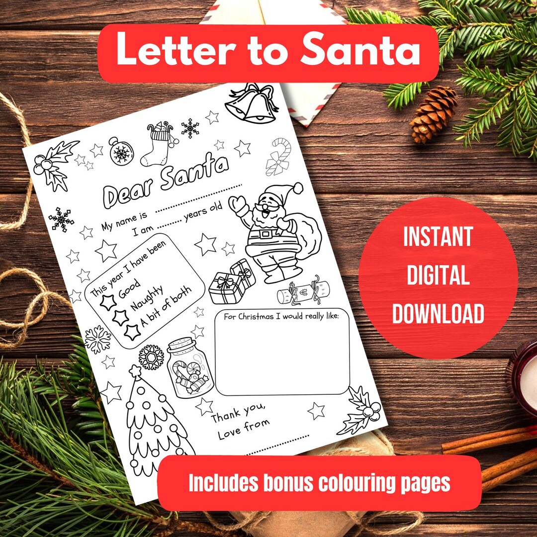 Letter to Santa Coloring Page With Bonus Coloring Sheets - Etsy