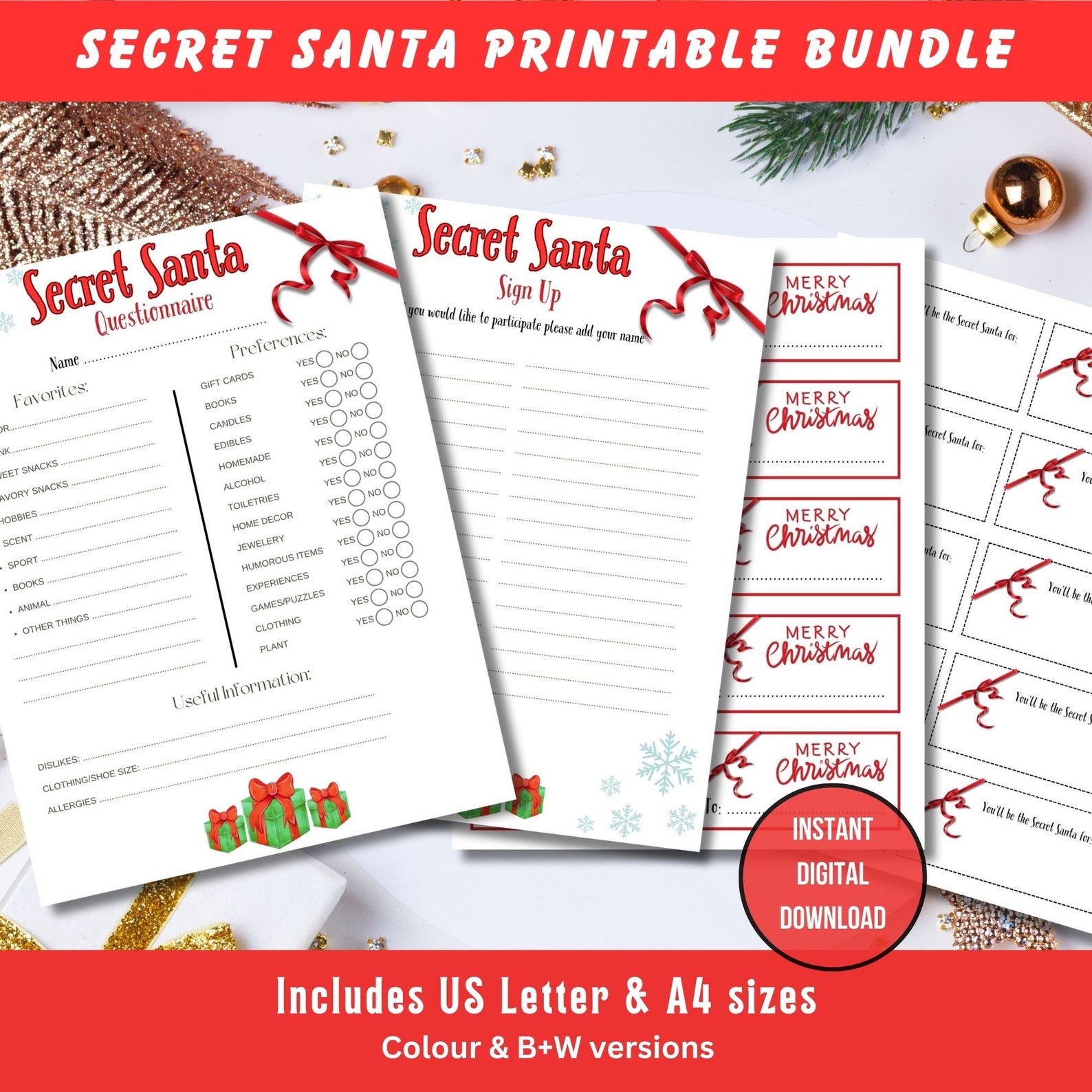 Secret Santa Questionnaire for Co-workers, Secret Santa Gift Exchange ...