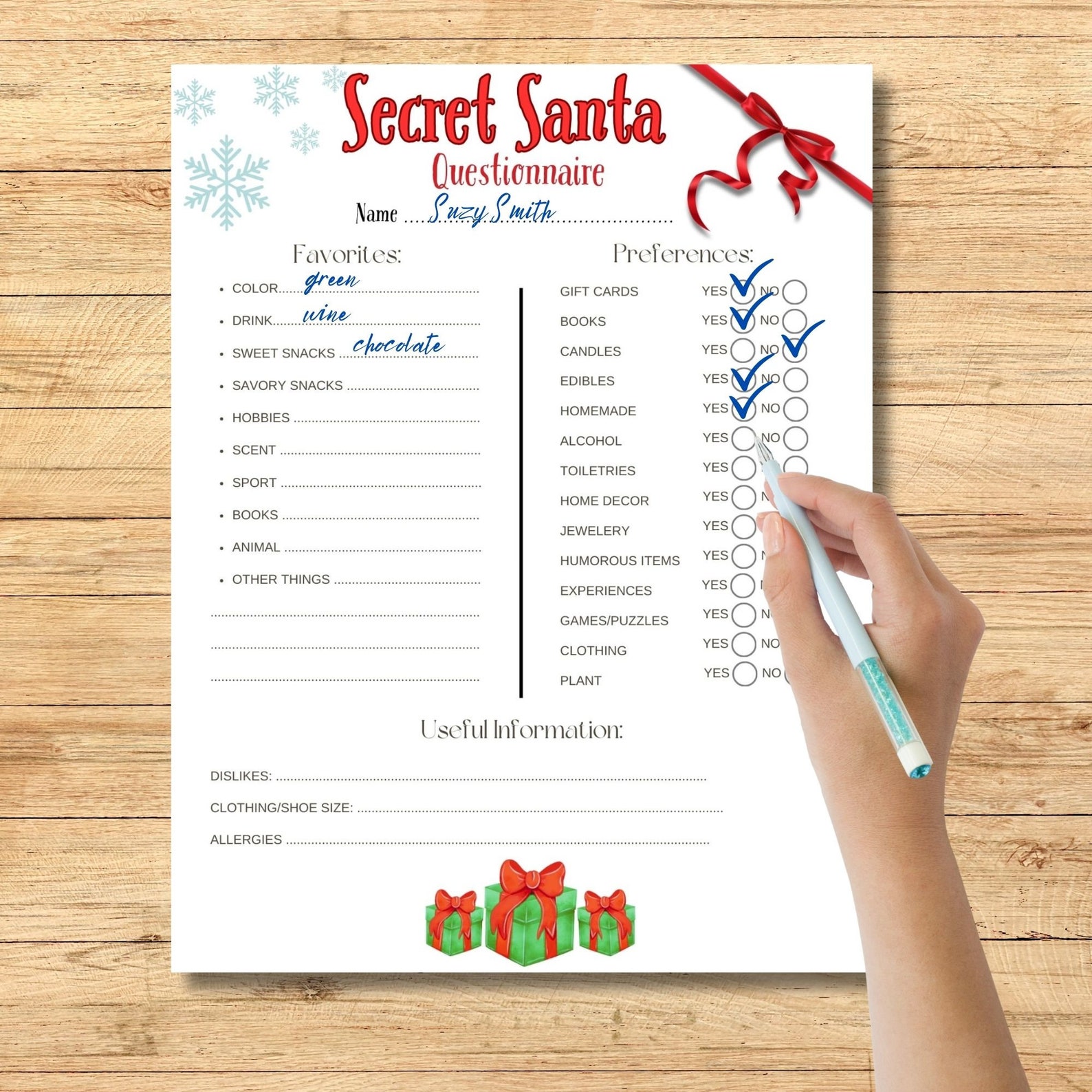 Secret Santa Questionnaire for Co-workers, Secret Santa Gift Exchange ...