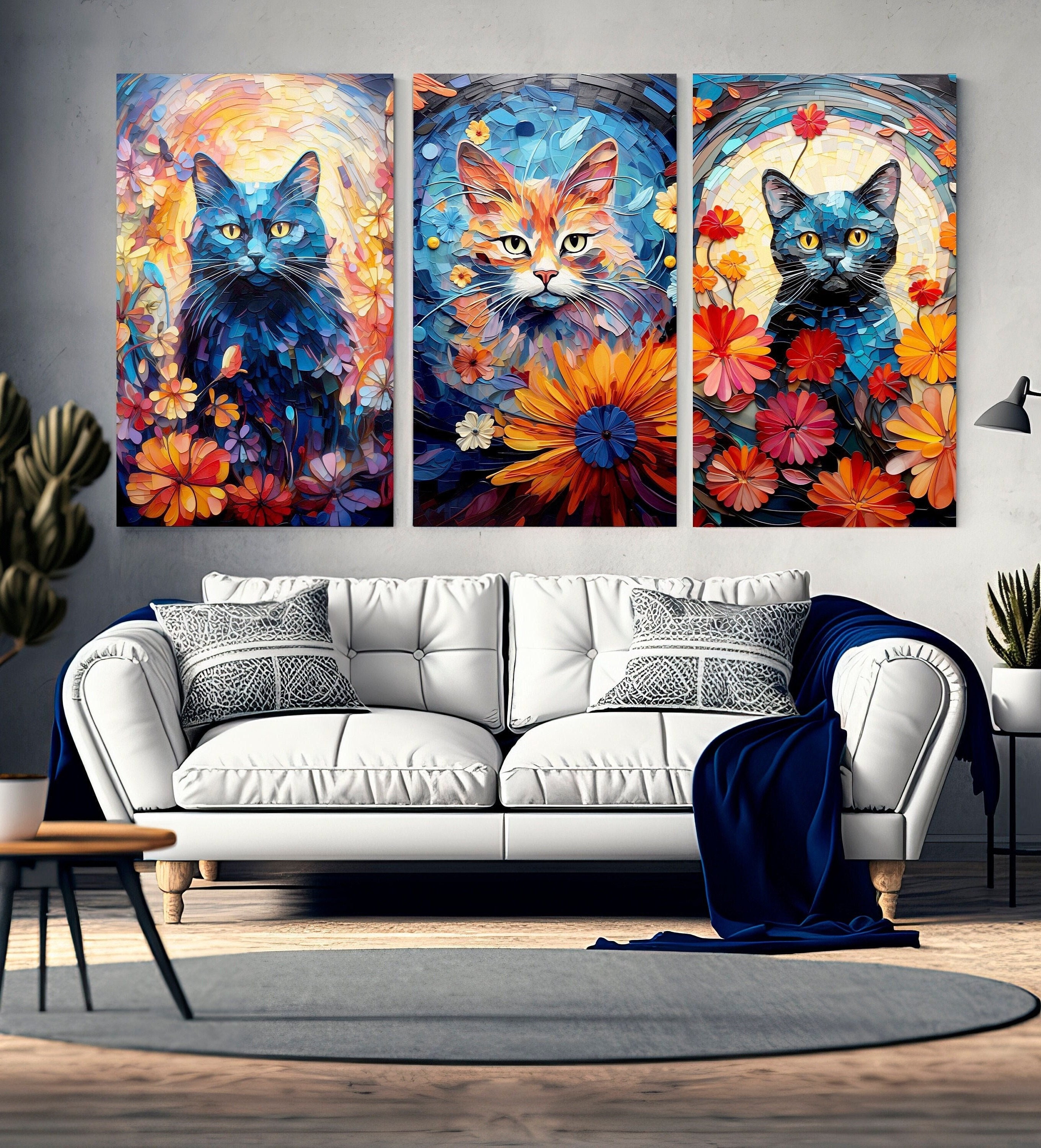 Downloadable Digital Art Set: Cat Portrait in Bold Colors, Digital Art ...