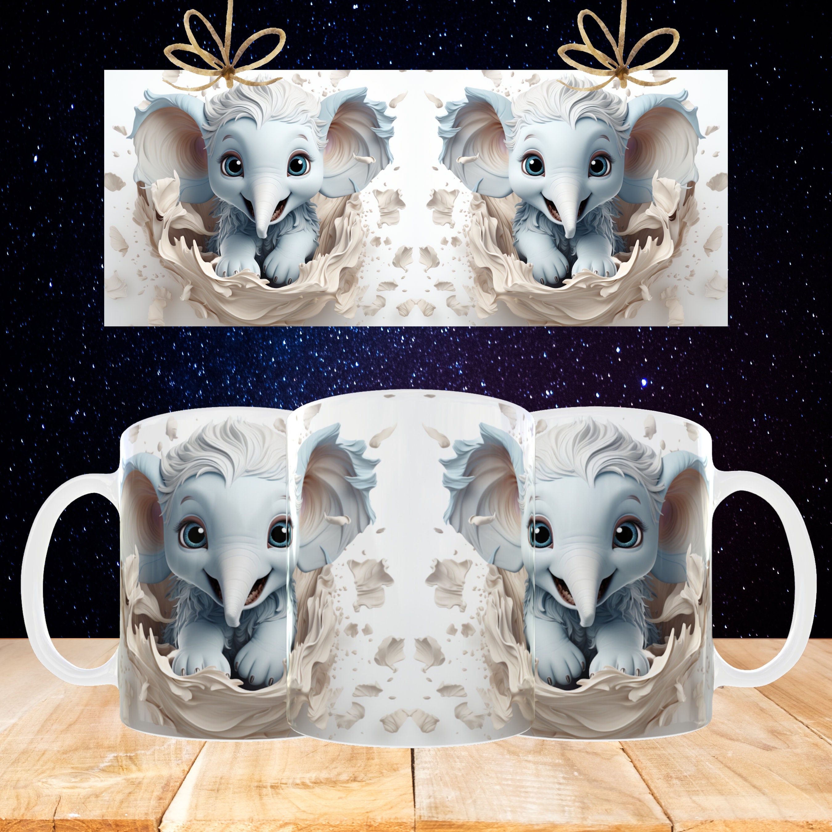 Baby Elephant 3D Mug Wrapper, 11oz and 15oz Mug Template, 3D Mug ...