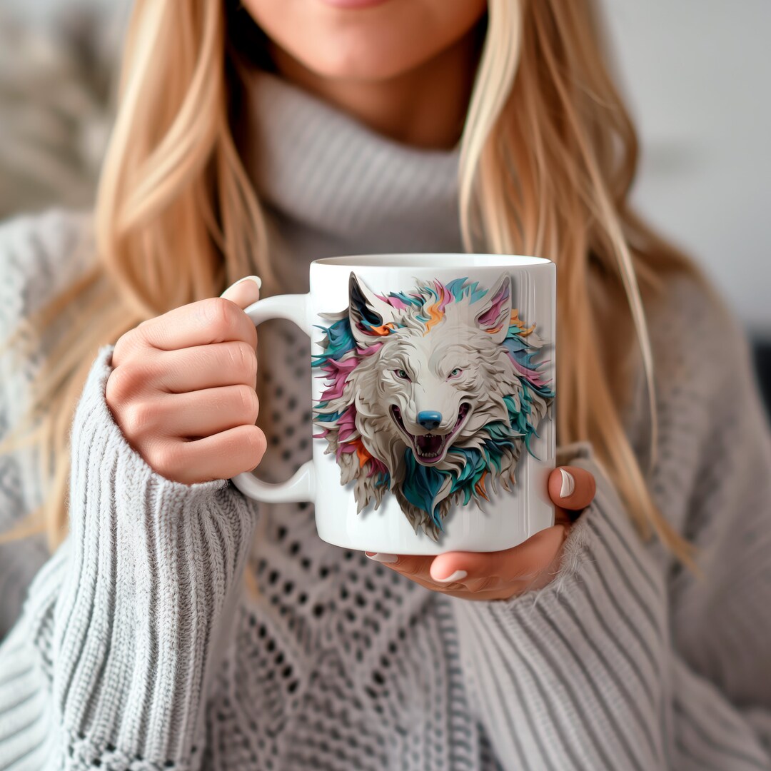 Colorful Wolf 3D Mug Wrapper, 11/15oz Vibrant Template, Creative Gift ...