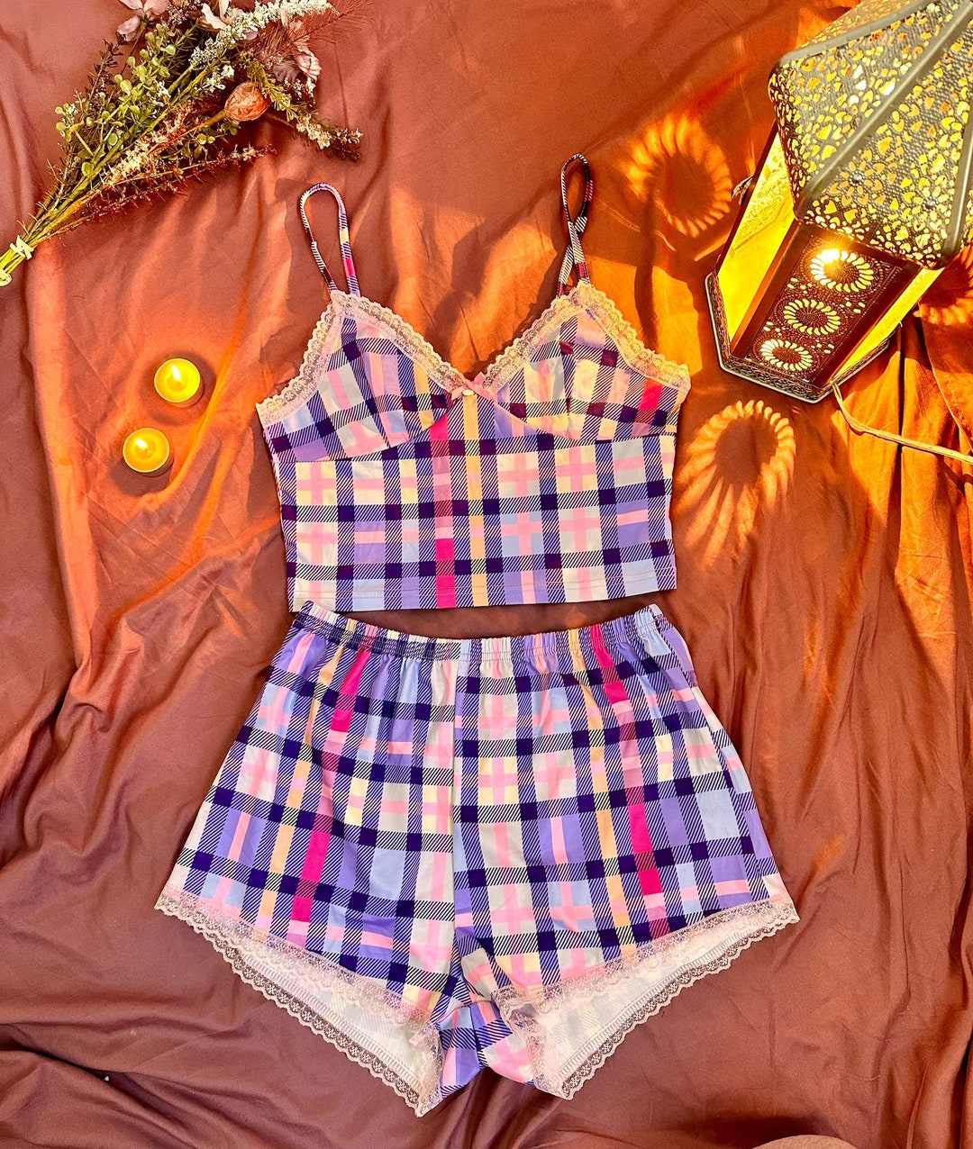 Purple Checked Pajamas - Etsy