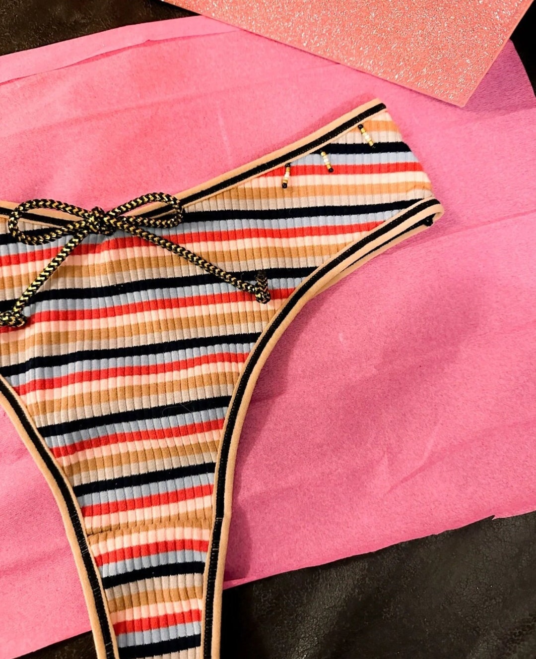 Striped Tanga, Bows and Pearls - Etsy