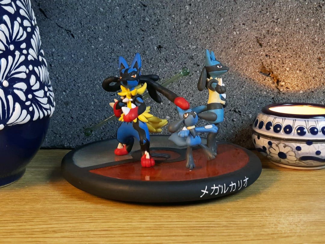 Riolu, Lucario and Mega Lucario Figure Set, 100% Handmade, Unique Piece ...