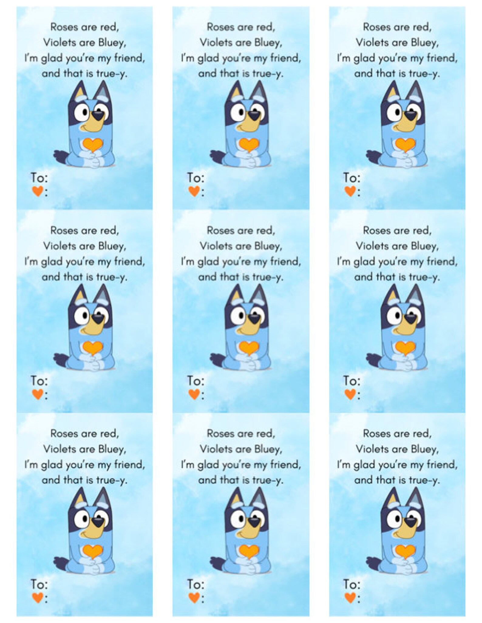 Roses Are Red Bluey Valentine | Printable | Instant Download | Children ...