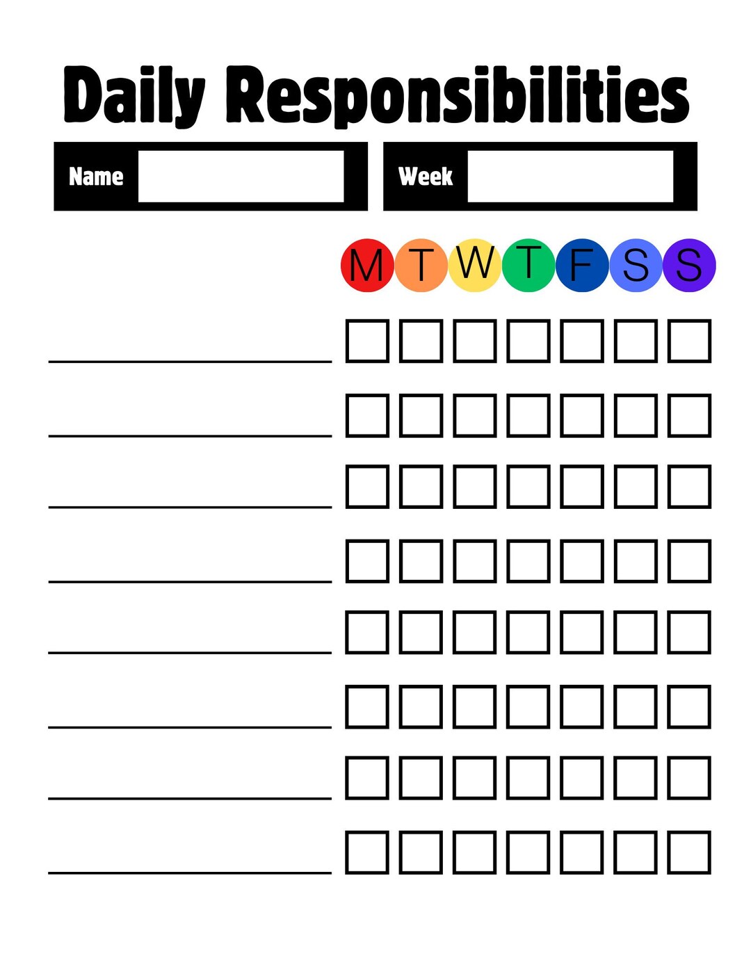 Kids Daily Responsibility Chart | Daily Routine Chart | Chore Chart - Etsy