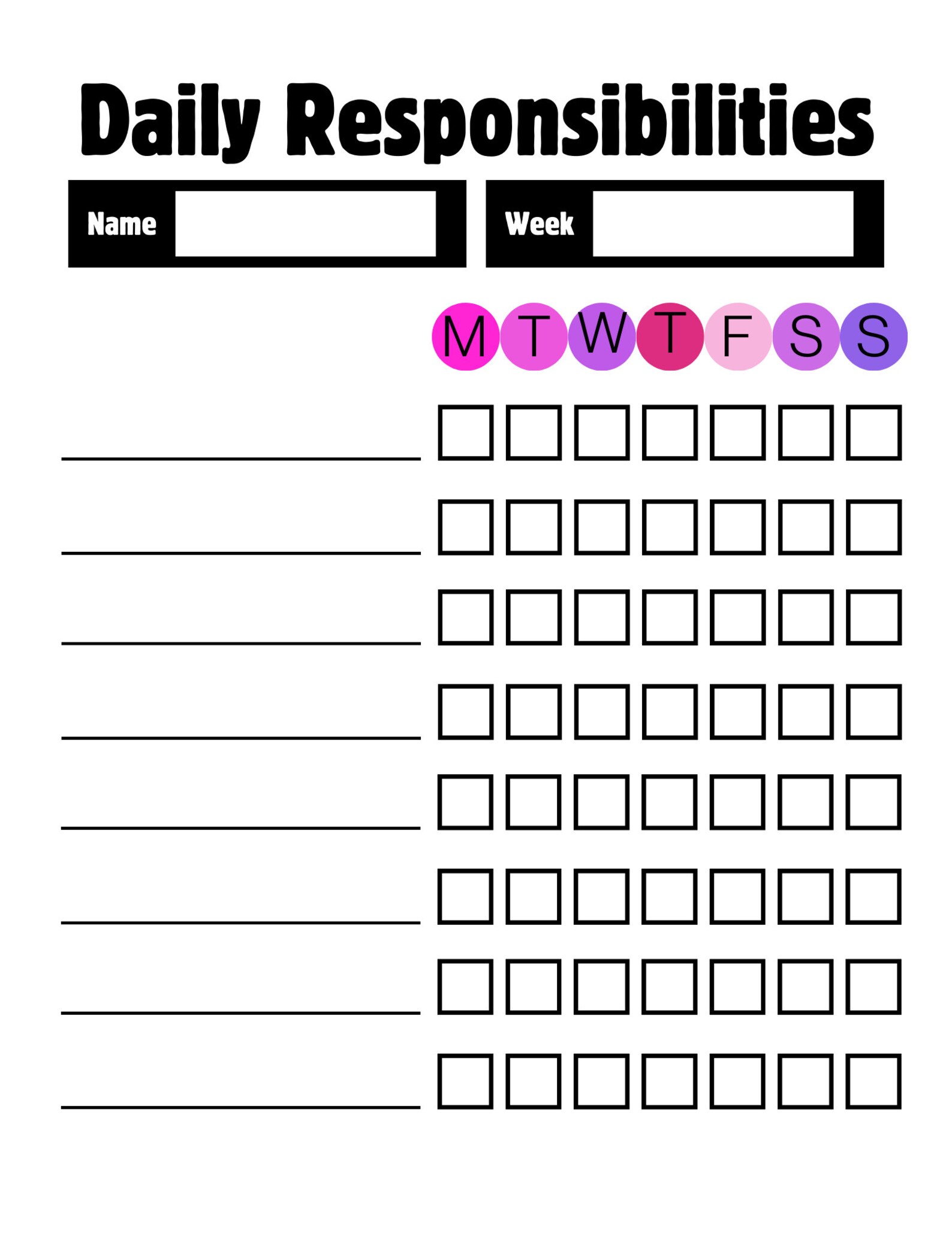 Kids Daily Responsibility Chart | Daily Routine Chart | Chore Chart ...