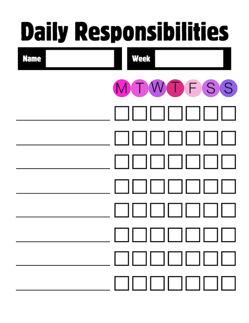 Kids Daily Responsibility Chart | Daily Routine Chart | Chore Chart ...