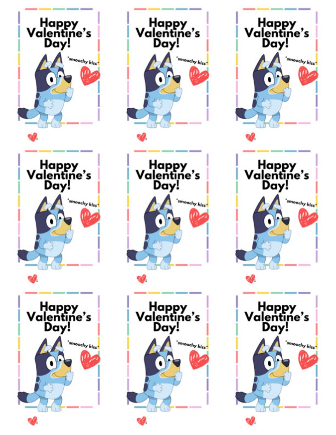 Smoochy Kiss Bluey Valentine Printable Instant Download Children's ...