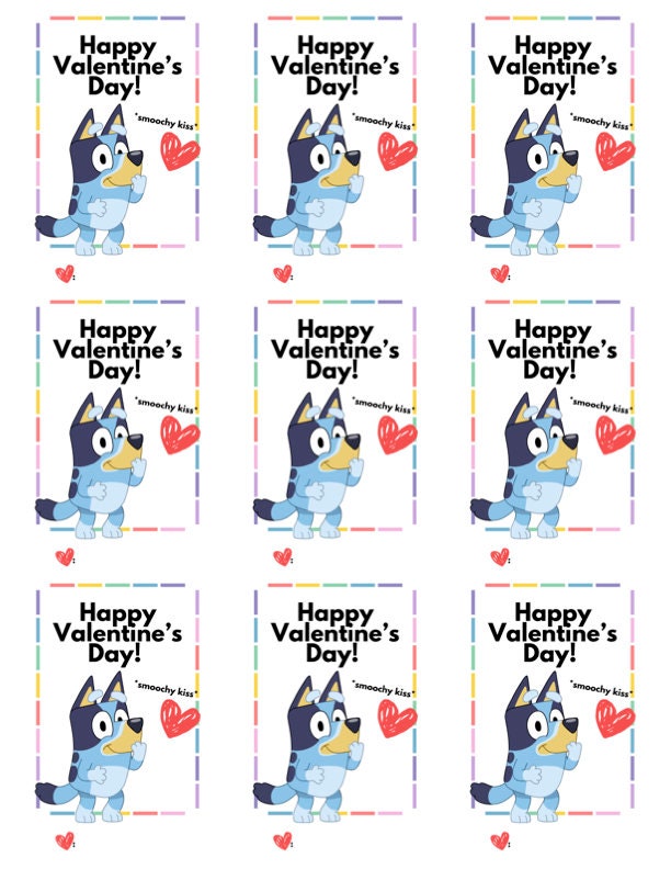 Smoochy Kiss Bluey Valentine Printable Instant Download Children's ...