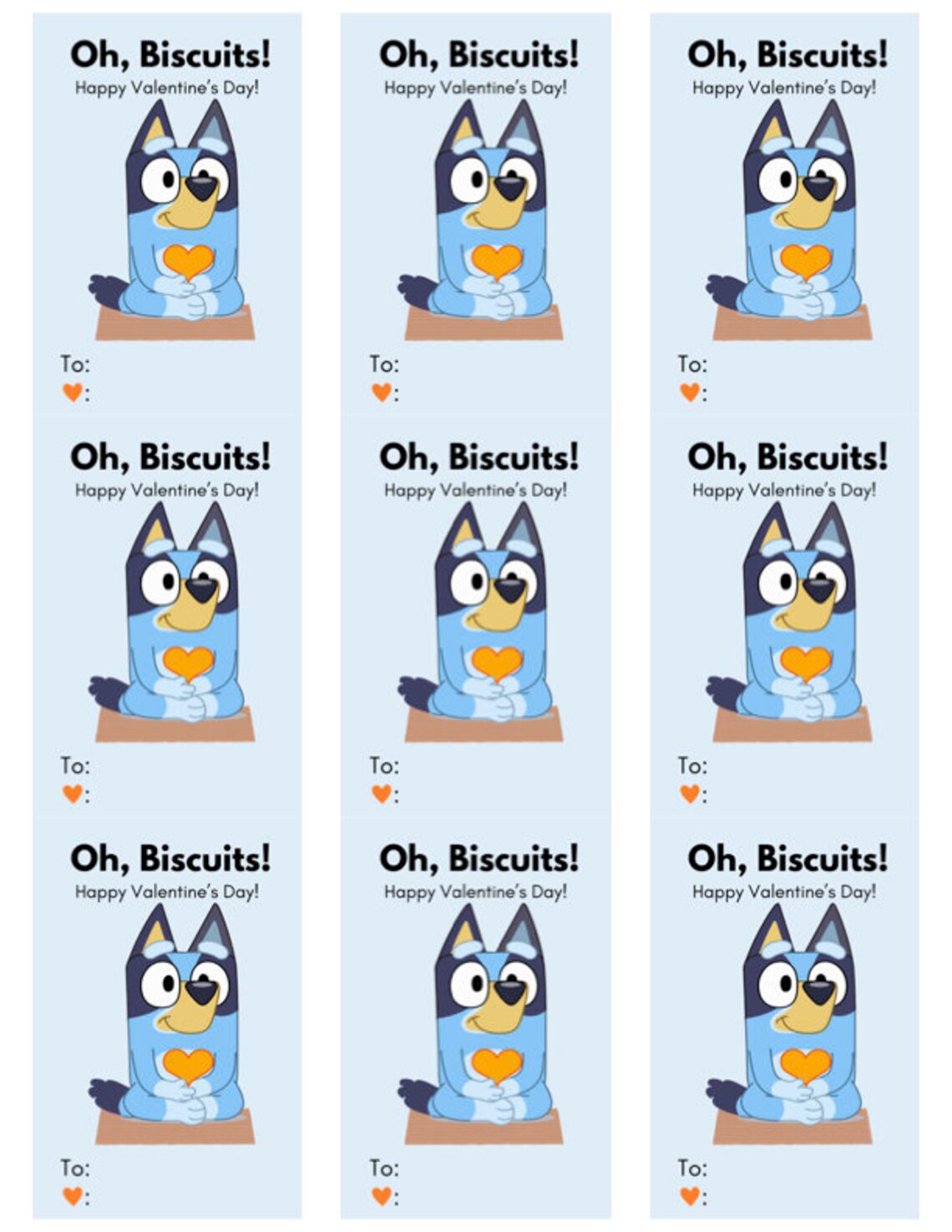 Oh Biscuits! Bluey Valentine | Printable | Instant Download | Children ...