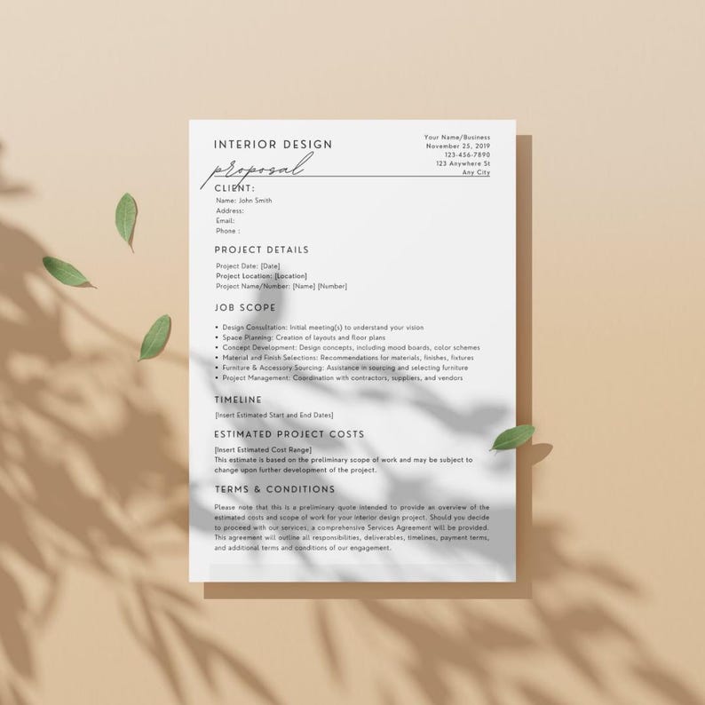 Interior Design Proposal Template: Minimalist Job Quote (canva, Digital ...
