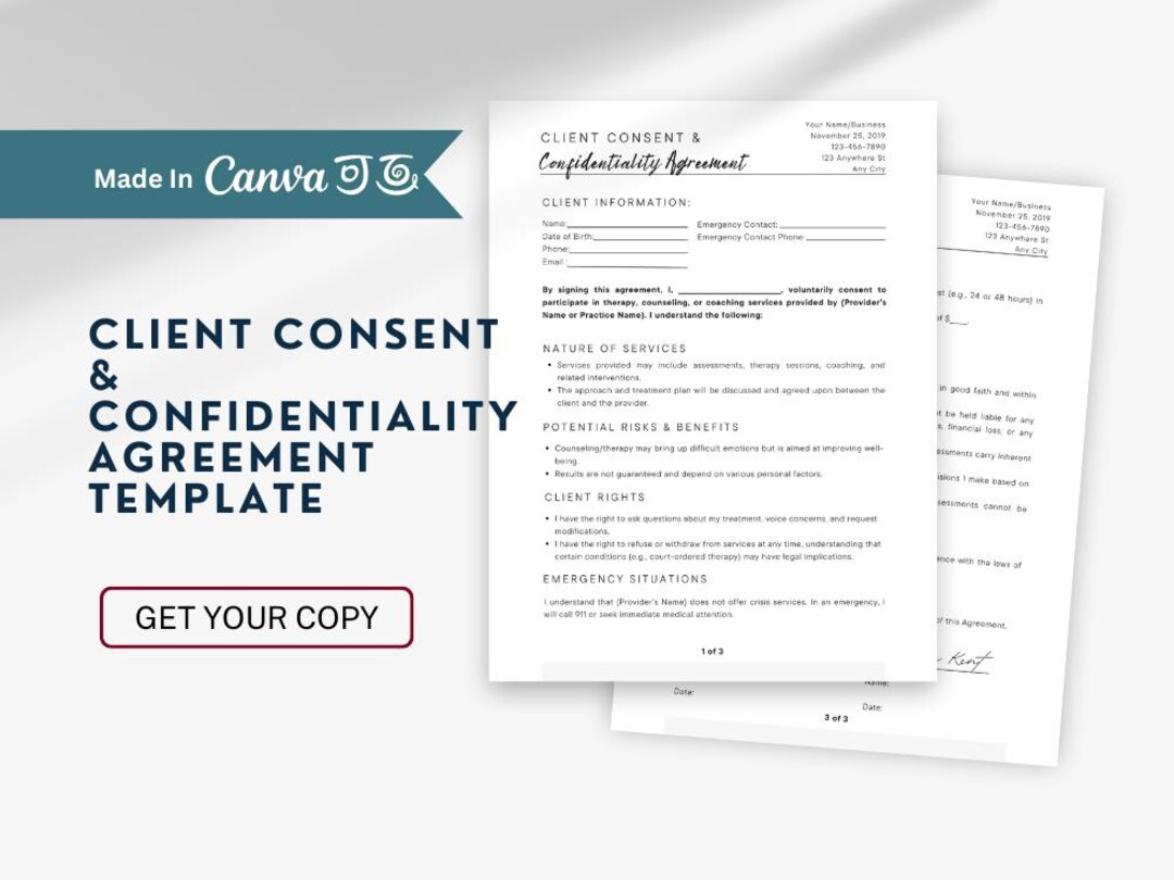 Editable Client Consent Agreement Template: Therapy Counseling Form ...