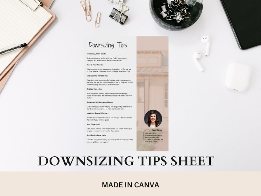 Real Estate Downsizing Tips Sheet: Realtor Marketing Template (canva) - Etsy