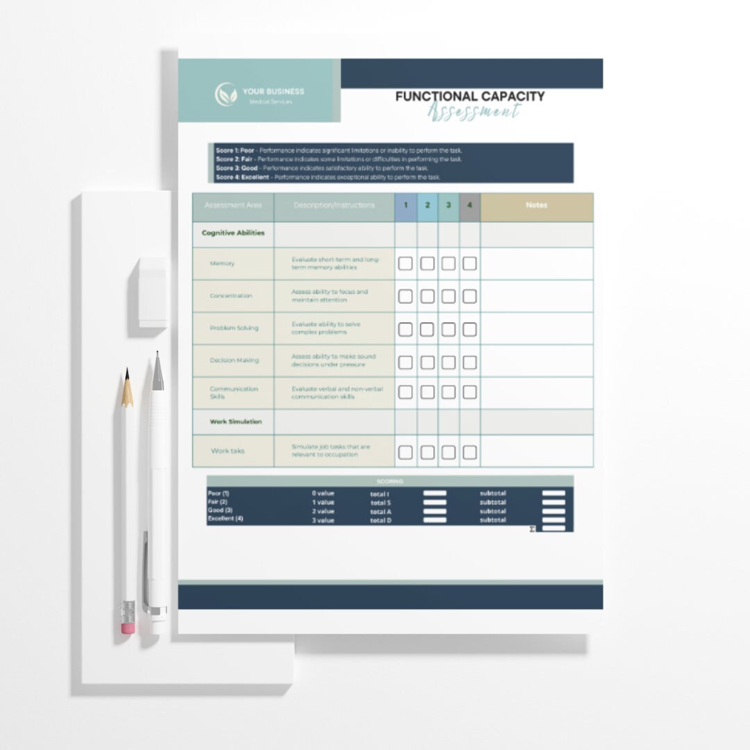 Functional Capacity Assessment Canva Template - Etsy