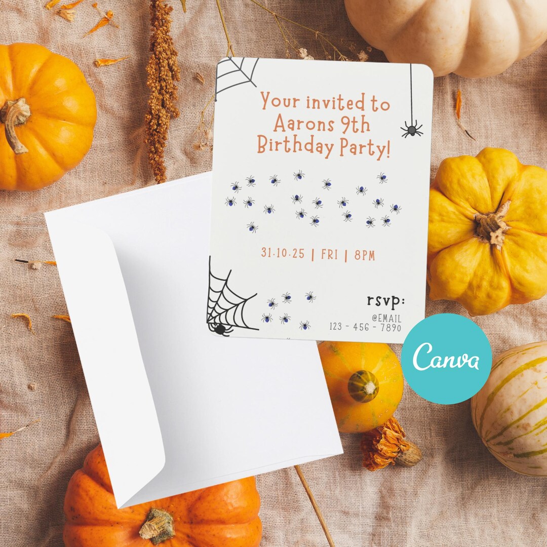 Editable Printable Spiders Halloween Party DIY Happy Birthday ...