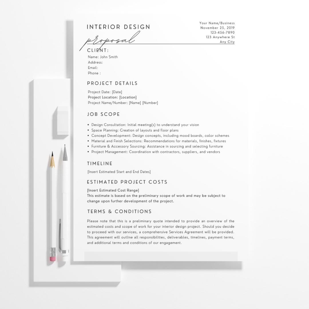 Interior Design Proposal Template: Minimalist Job Quote (canva, Digital ...