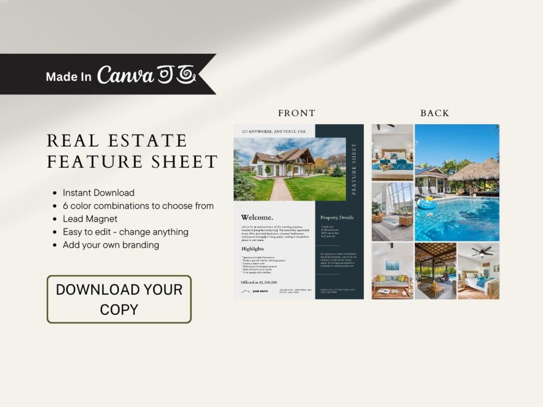 Real Estate Feature Sheet Template: Open House Flyer (digital Download ...