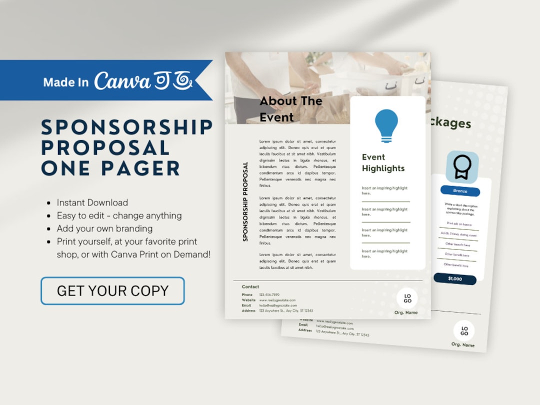 Sponsorship Proposal One Pager | Fundraising Template | Minimalist ...