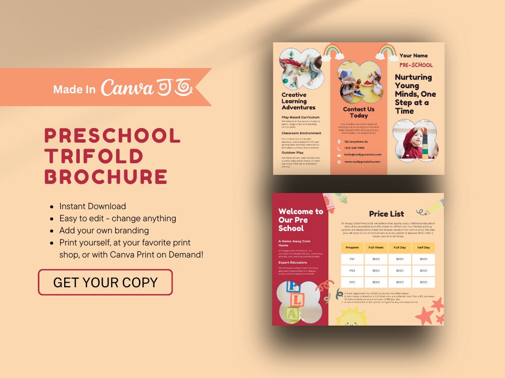 Editable Preschool Daycare Center Trifold Brochure Template Printable ...