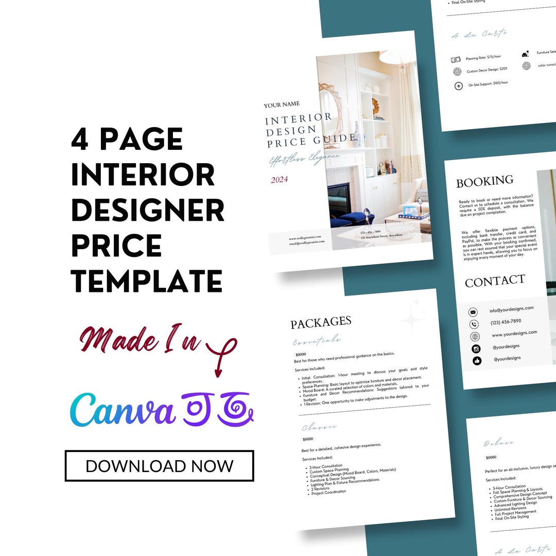 Minimal Interior Design Price Guide Template: Editable Canva (digital ...