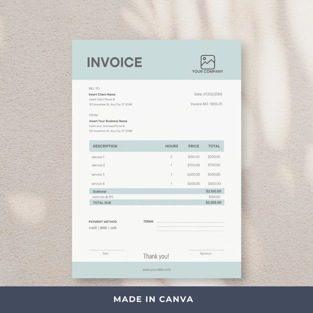 Invoice Template Modern Style Canva Minimalist - Etsy
