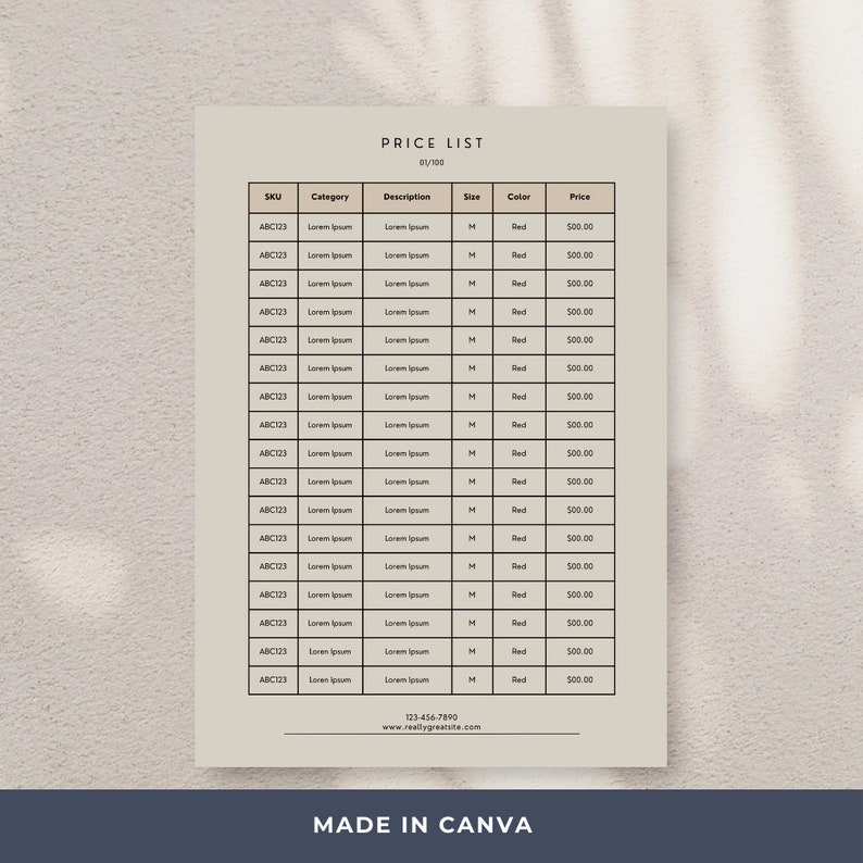 Minimalist Price List Template: Editable Wholesale Pricing Sheet (canva ...