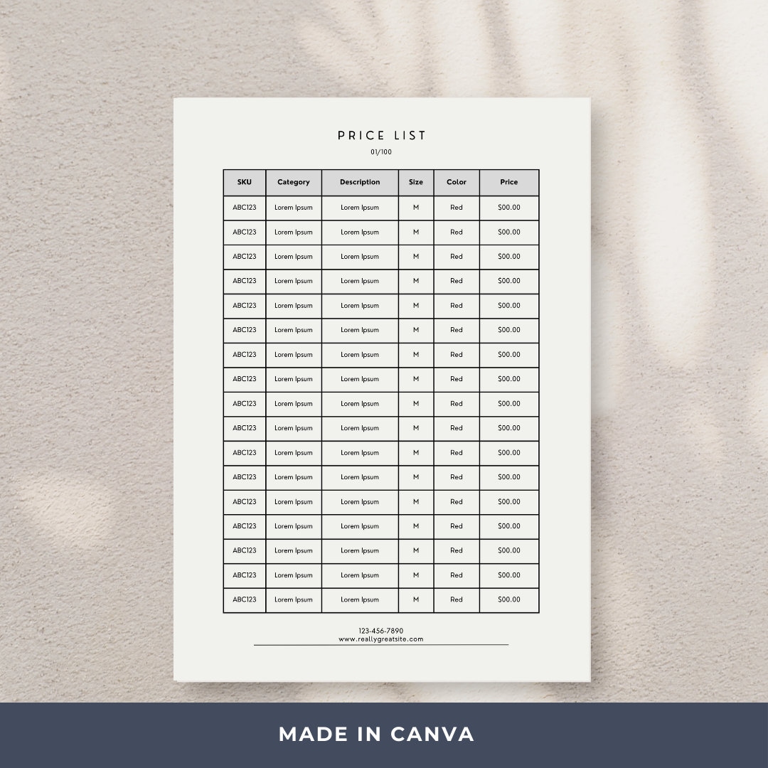 Minimalist Price List Template: Editable Wholesale Pricing Sheet (canva ...