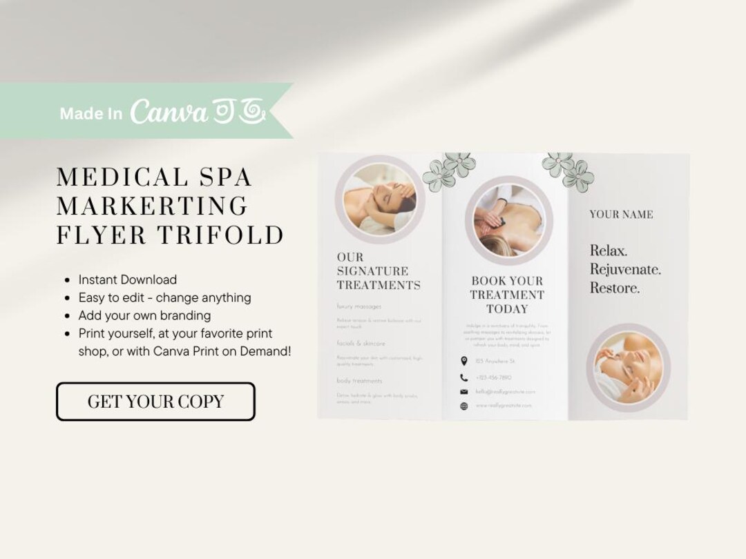 Editable Wellness & Beauty Trifold Brochure Template – Canva Spa ...