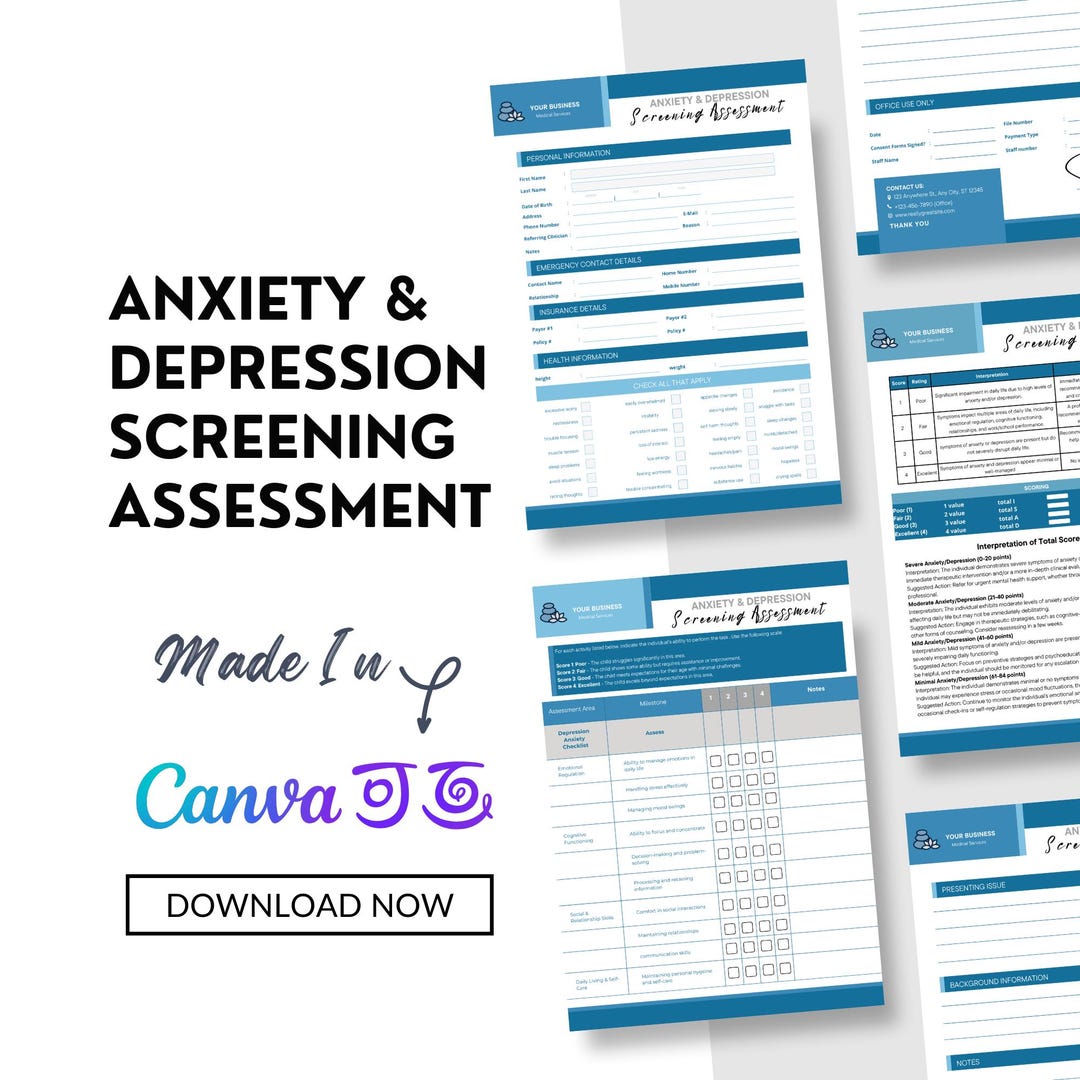 Anxiety Depression Screening Assessment Template | Mental Health Intake ...
