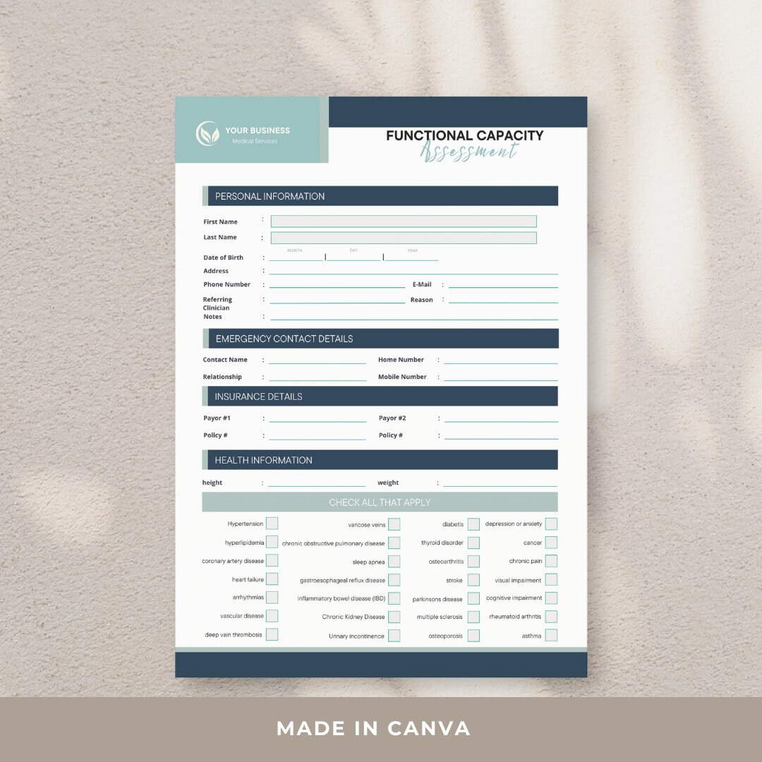 Functional Capacity Assessment Canva Template - Etsy