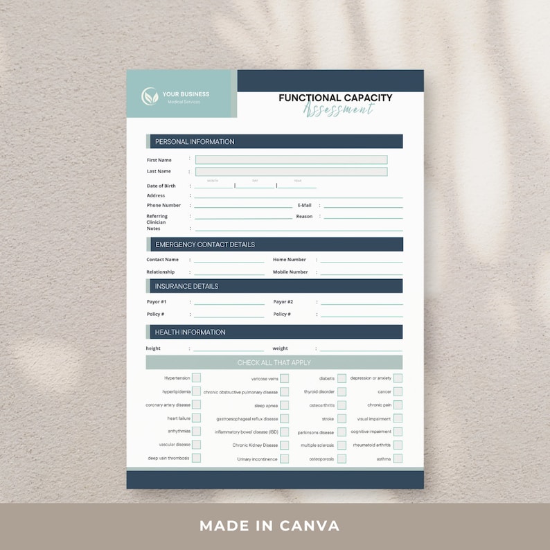 Functional Capacity Assessment Canva Template - Etsy