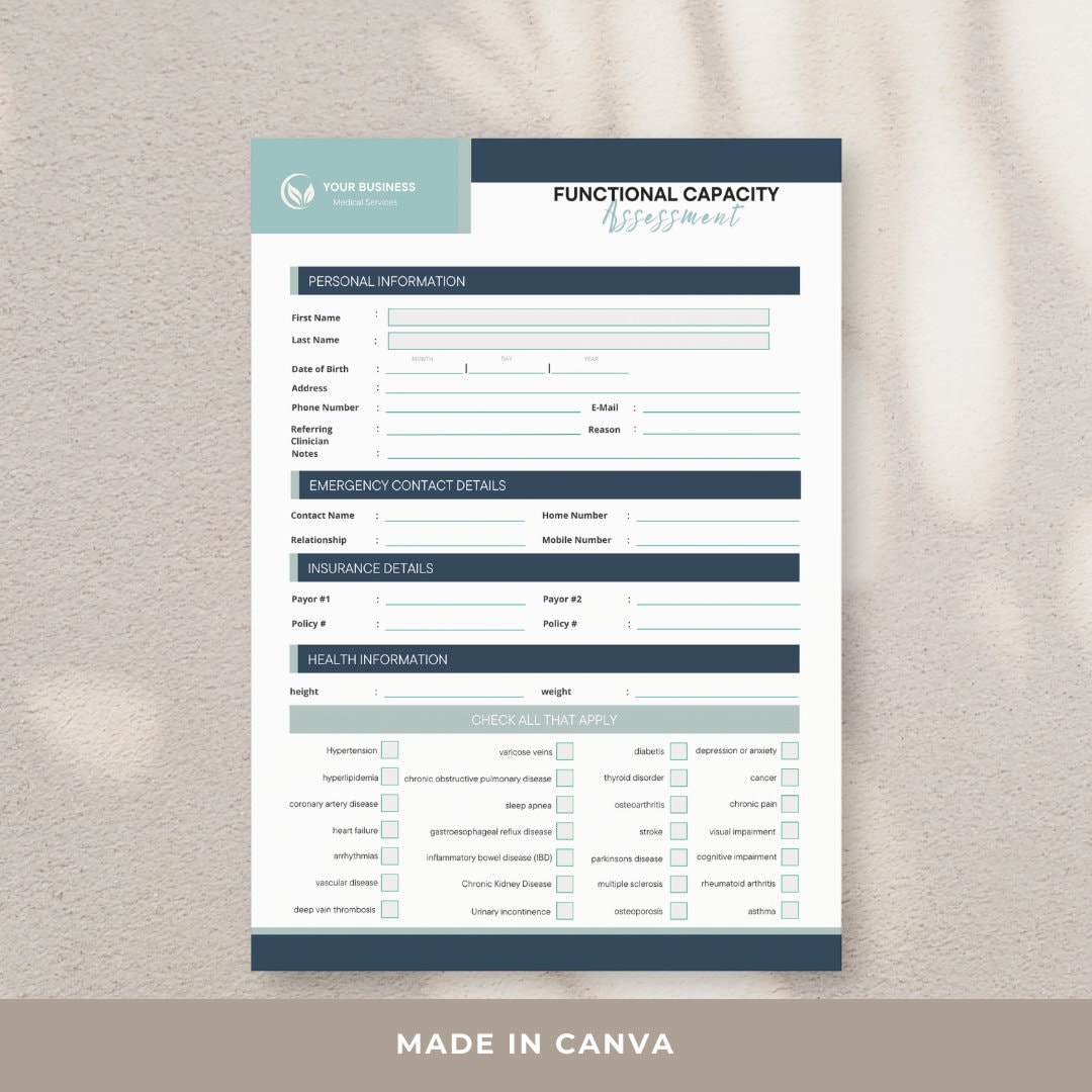 Functional Capacity Assessment Canva Template - Etsy