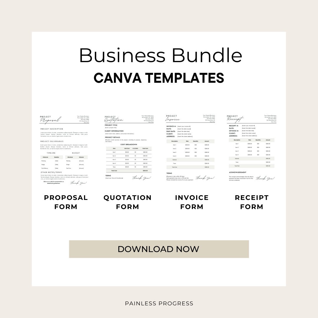Project Template Bundle: Invoice, Proposal, Receipt, Quotation (canva ...