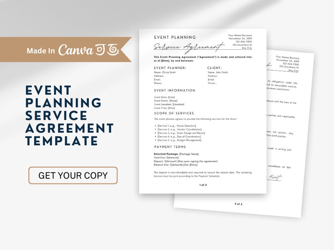 Event Planner Service Agreement Template | Fully Customizable in Canva ...