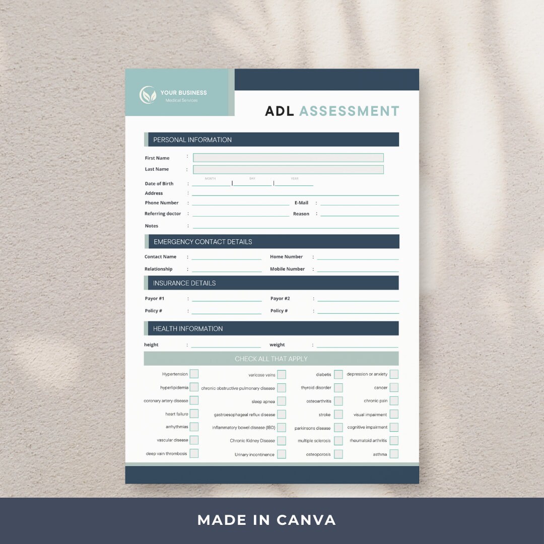ADL Assessment Canva Template - Etsy