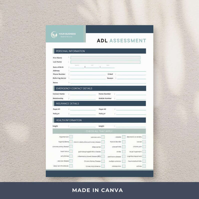 ADL Assessment Canva Template - Etsy