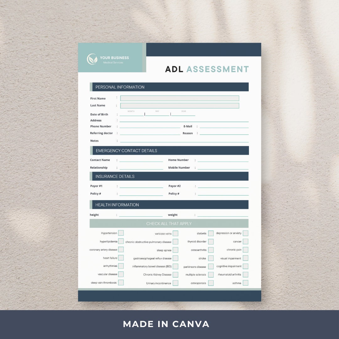 ADL Assessment Canva Template - Etsy