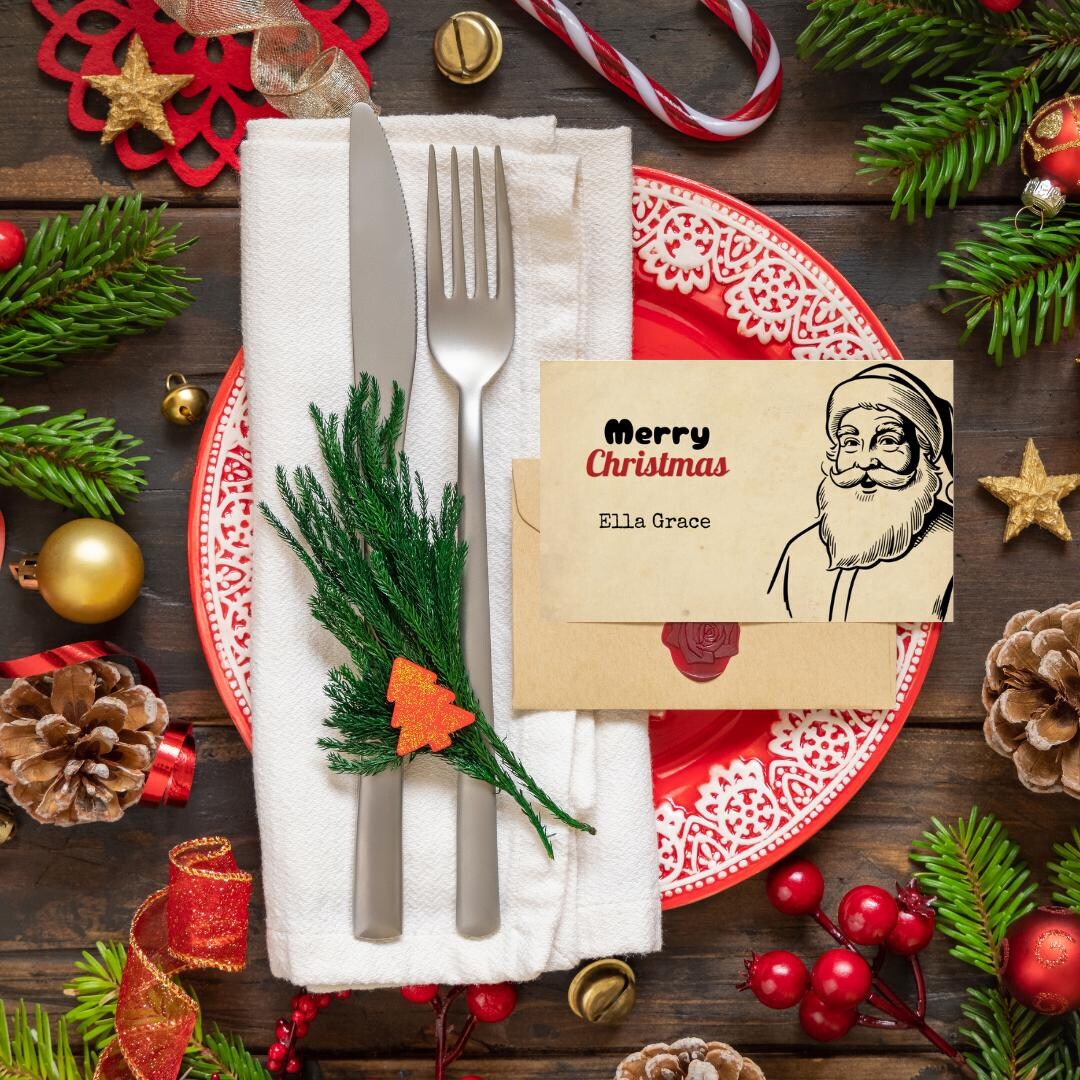 Vintage Santa Retro Place Card Template 2.5 X 3 Editable Canva Template ...