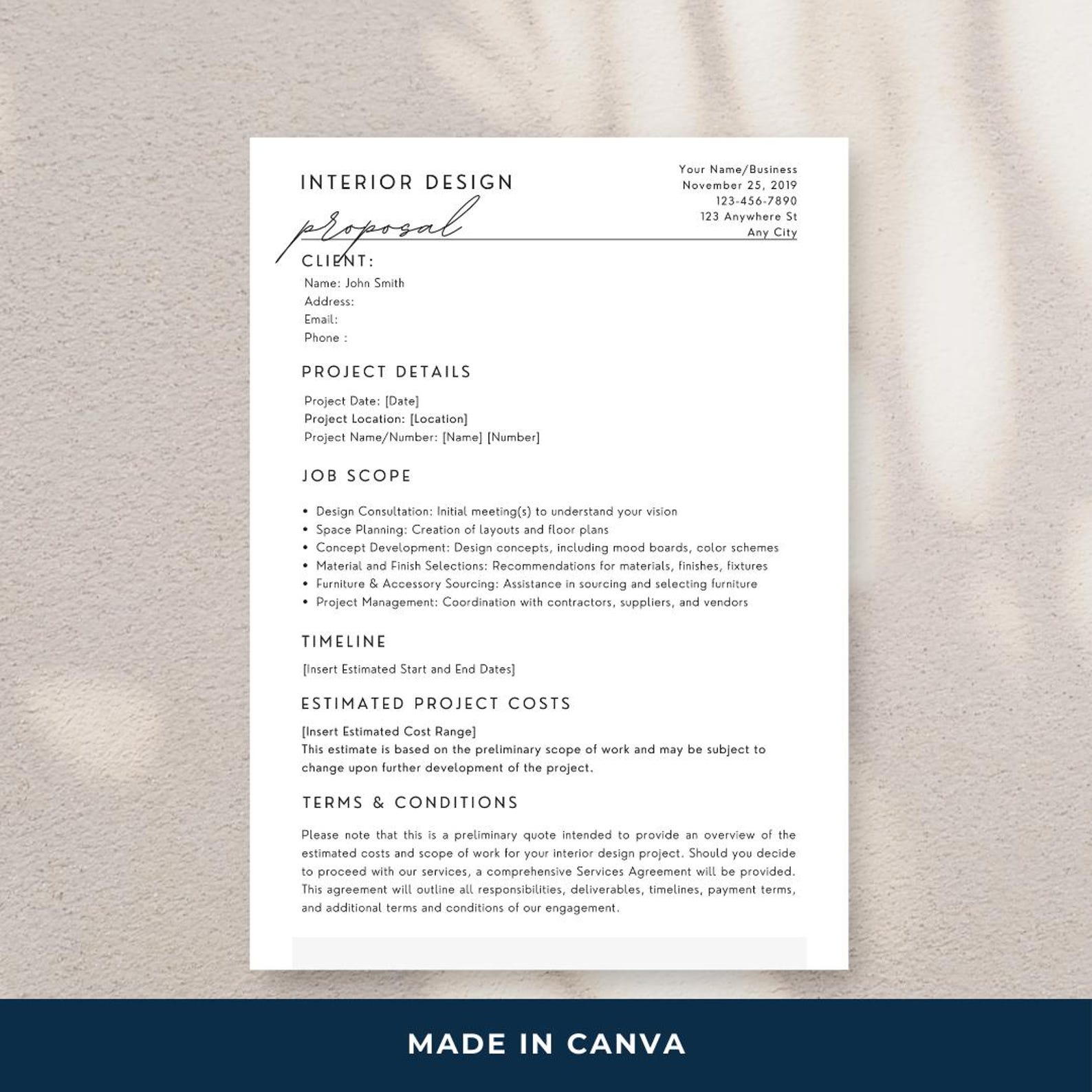 Interior Design Proposal Template: Minimalist Job Quote (canva, Digital ...