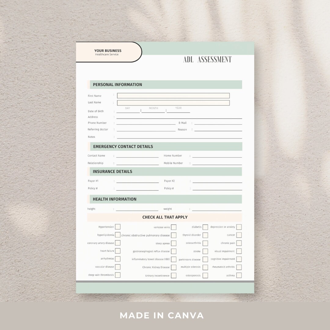 ADL Assessment Canva Template - Etsy