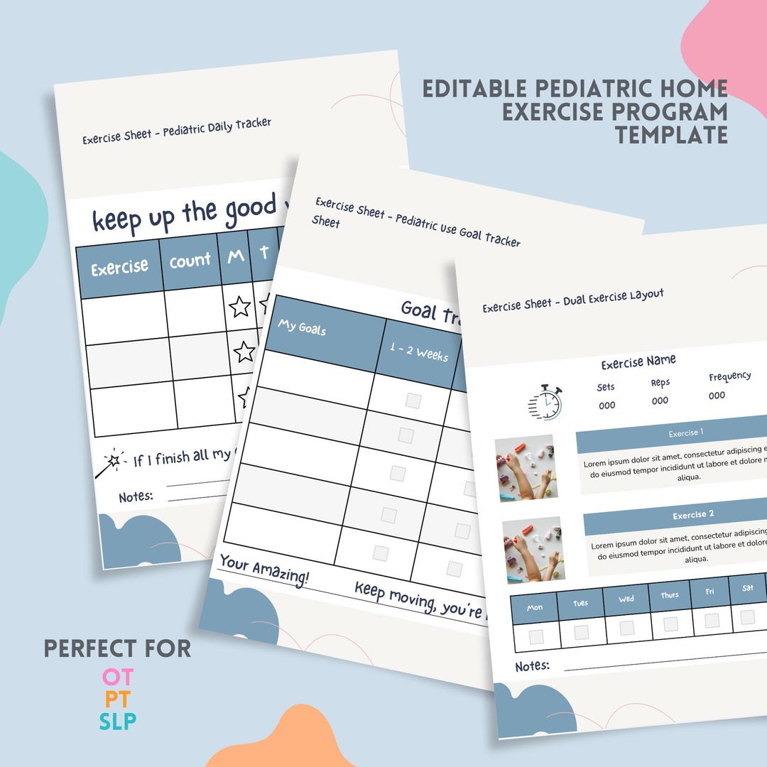 Pediatric Home Exercise Program Template | OT PT SLP Canva Workbook ...
