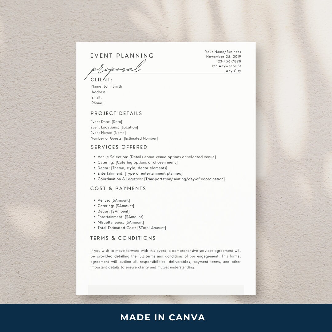 Editable Event Planner Quote Template: Minimalist Proposal (canva ...