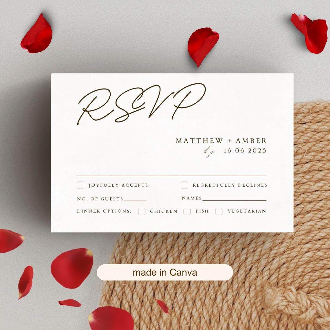 Elegant Wedding RSVP Card Template: Minimalist Design (canva Editable ...