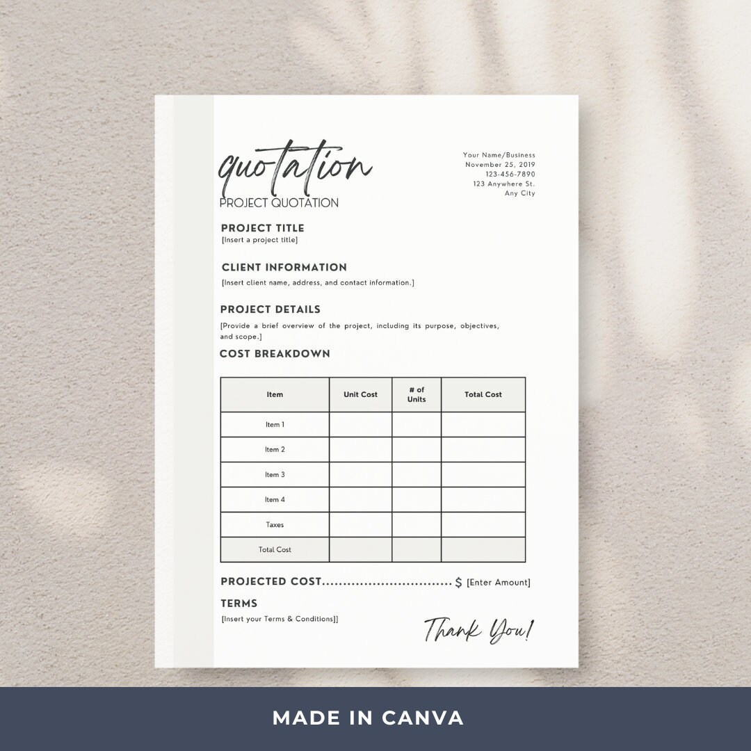 Minimalist Project Quotation Template: Editable Business Quote Form ...
