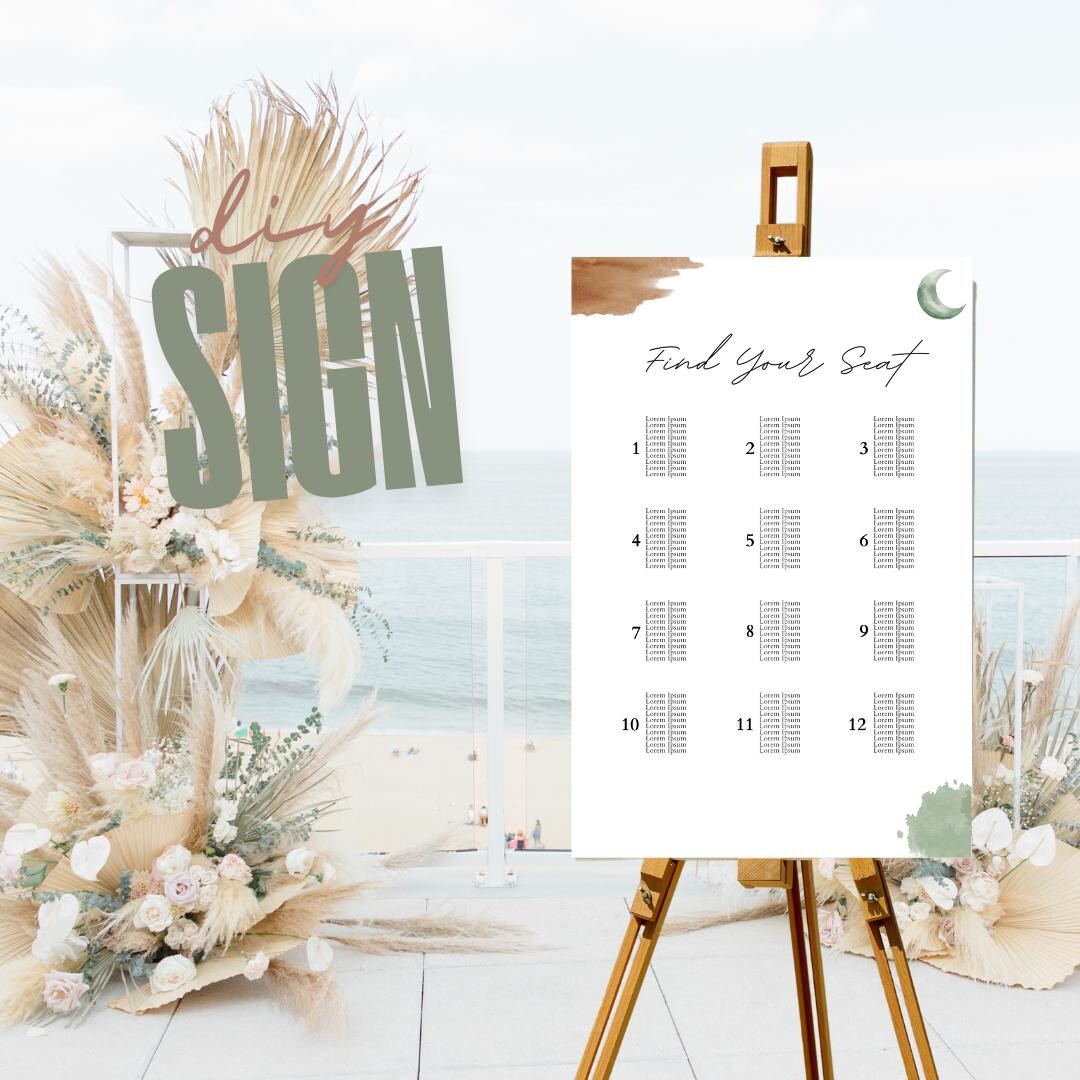 Boho Crescent Moon Wedding Seating Sign: Terracotta & Sage Green ...