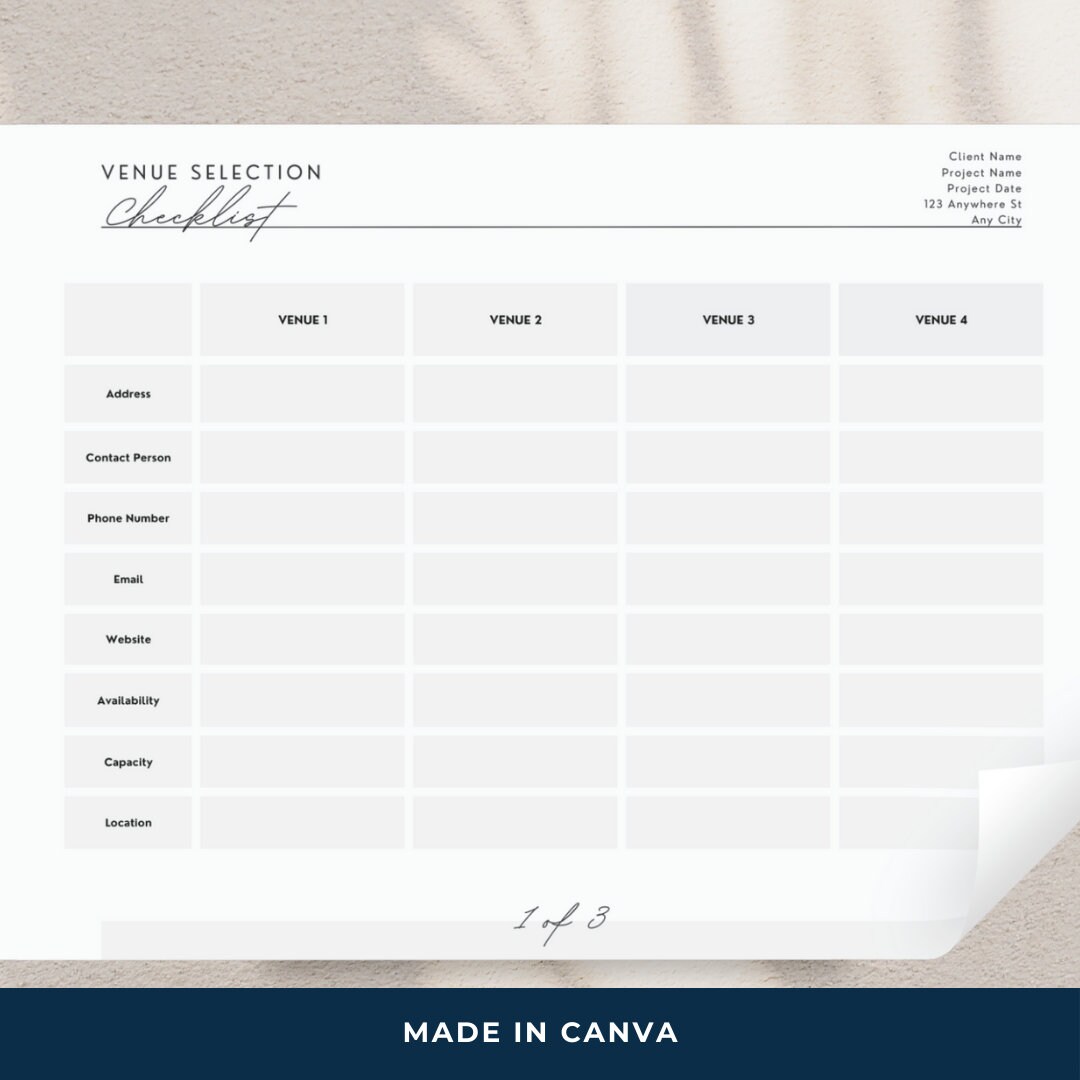 Editable Venue Selection Checklist Template for Event Planners (canva ...